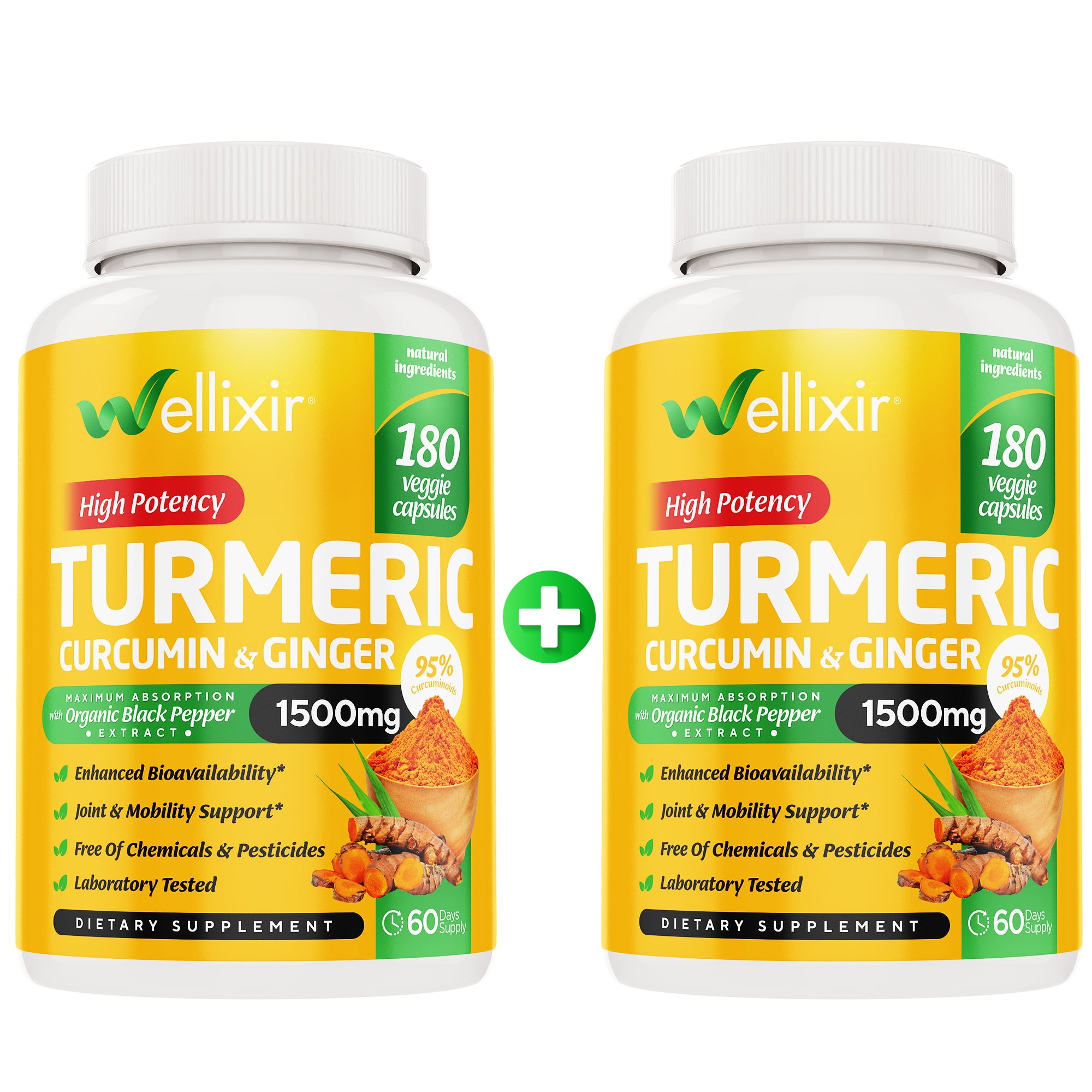 Turmeric Curcumin & Ginger 2 x 180 Capsules – Wellixir